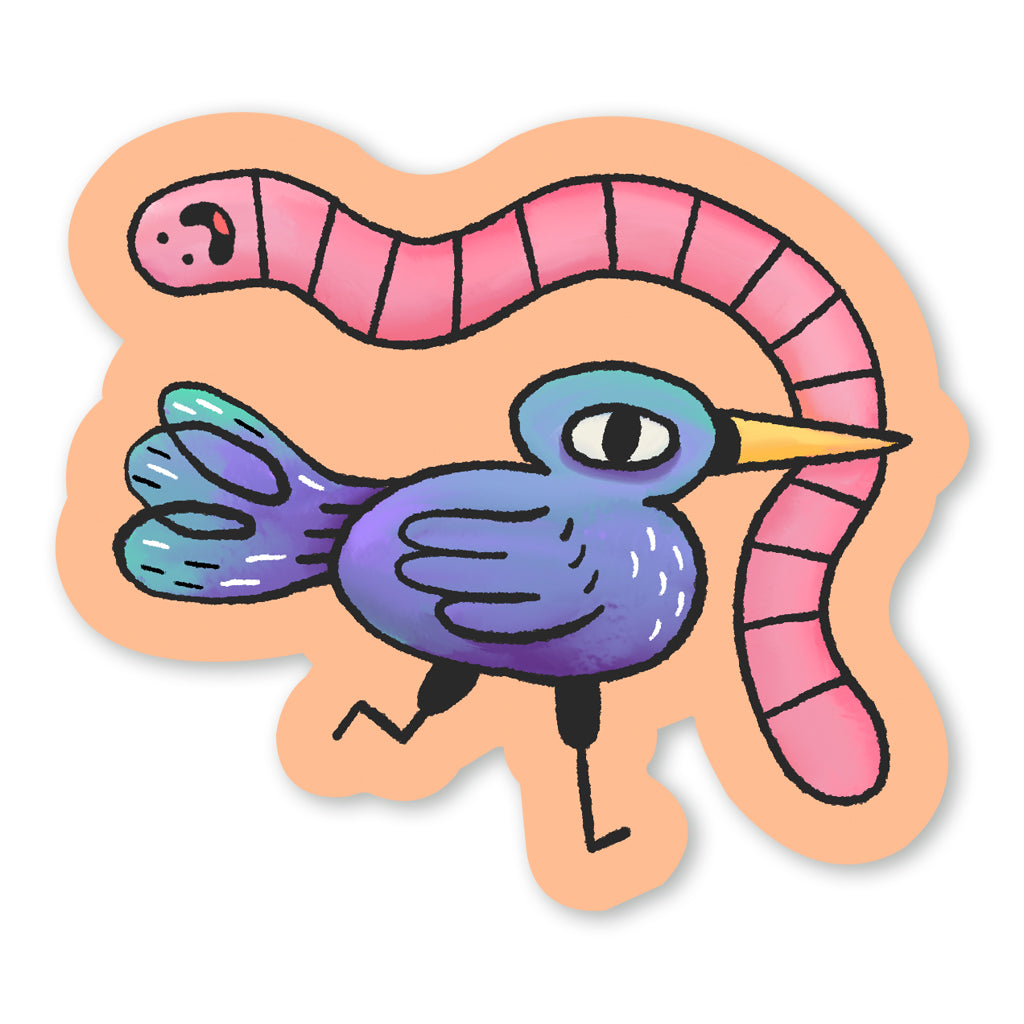 Bird & Worm Sticker by Party Mouse Studio